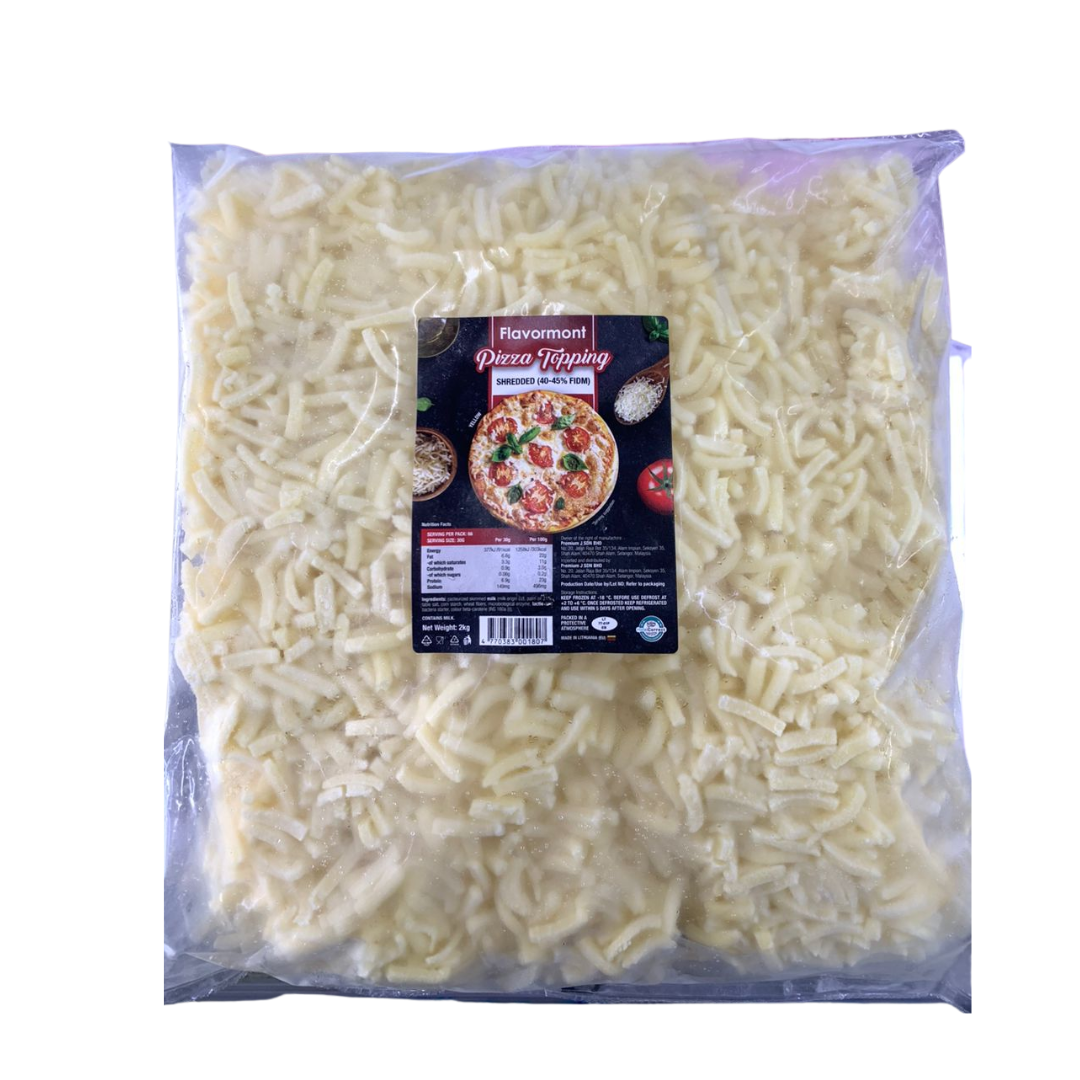 FLAVORMONT PIZZA TOPPING SHREDDED (YELLOW) 2KG - 6PKT/CTN | Simple Food ...